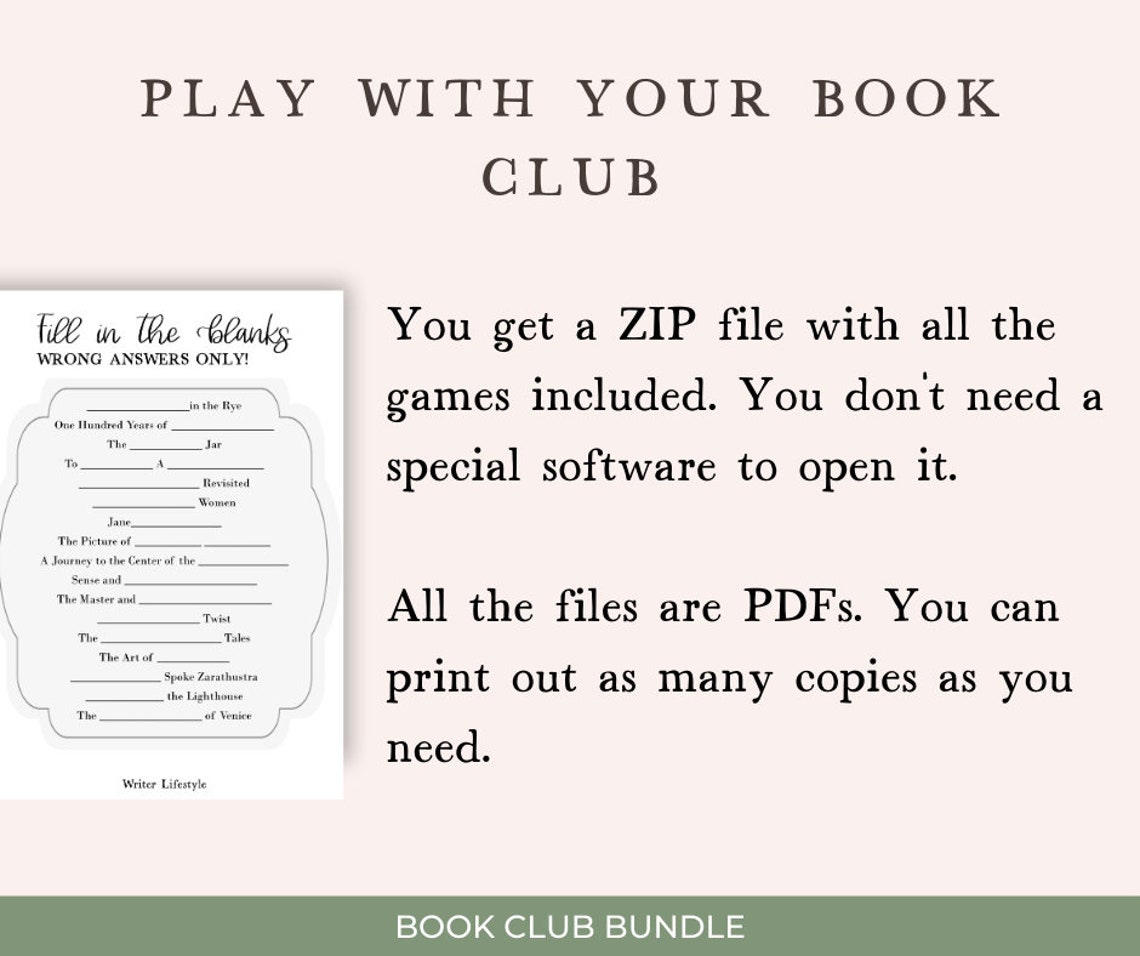 Printable Game Bundle for Book Clubs, Bookworm Party Games, Book Club ...