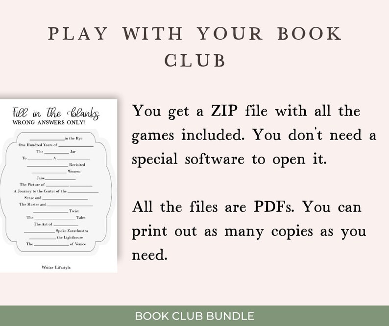 Printable Game Bundle for Book Clubs Bookworm Party Games - Etsy