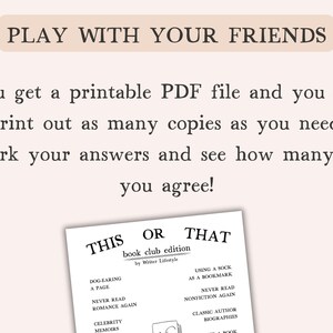 This or That Printable Book Club Game, Reader Party Games for Book ...