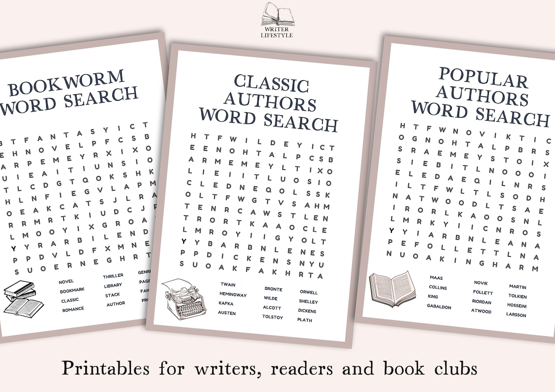 Word Search Bundle for Bookworms, Printable Word Games, Book Club ...