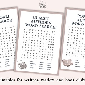 Word Search Bundle for Bookworms, Printable Word Games, Book Club ...