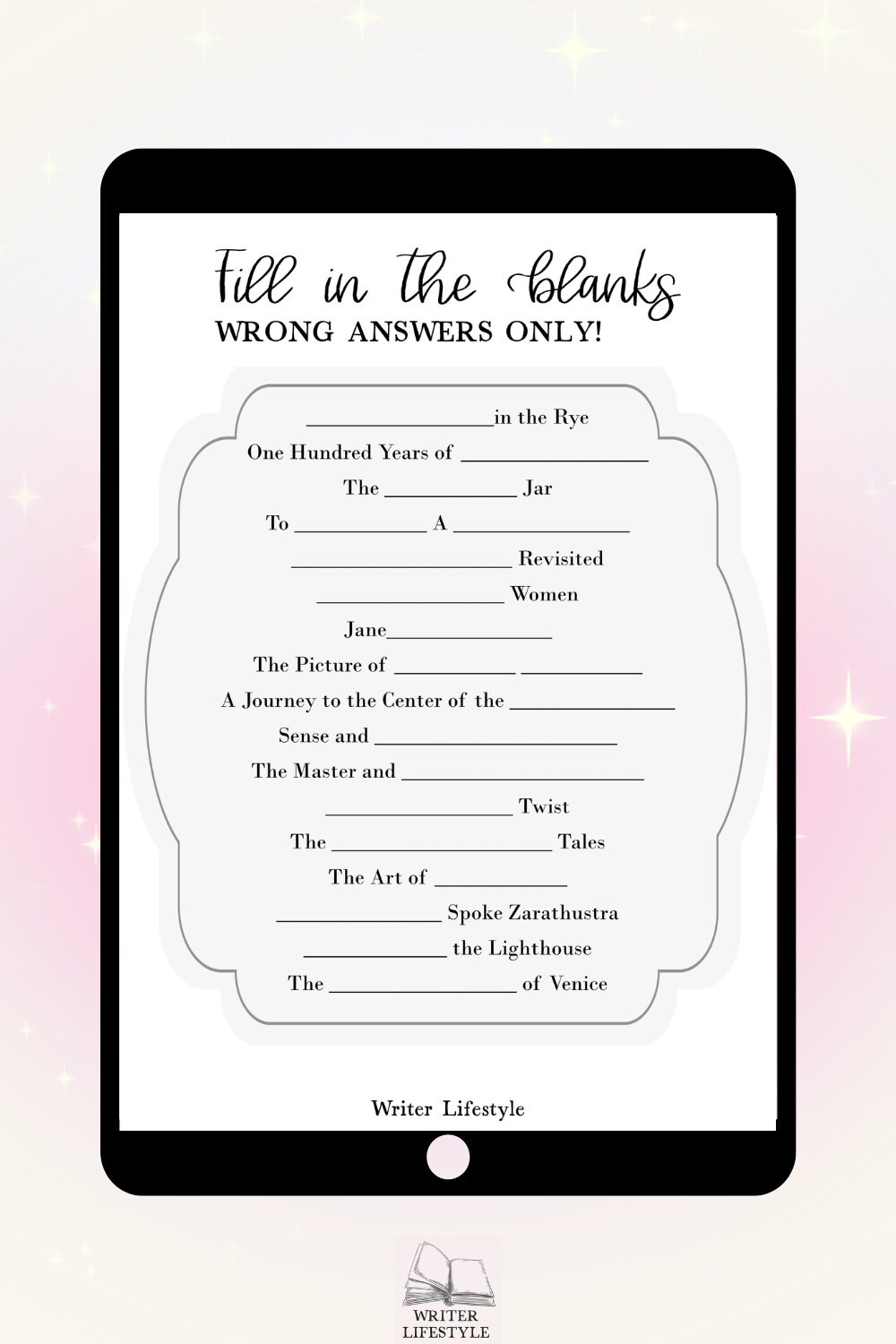 Funny Book Club Game, Printable Literature Party Game, Fill in the ...