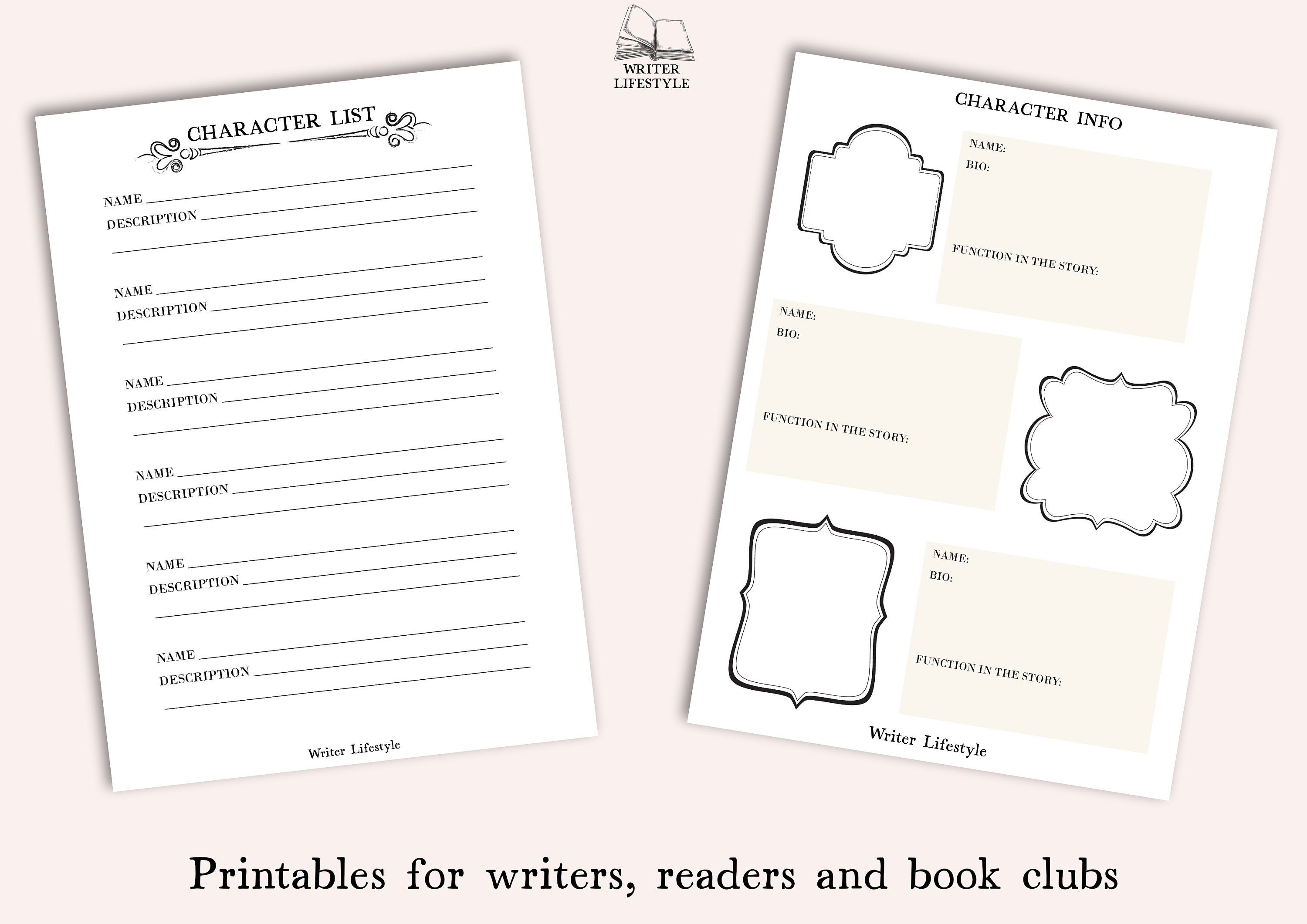 Character Printables for Writers, Character List and Bio Worksheets for ...