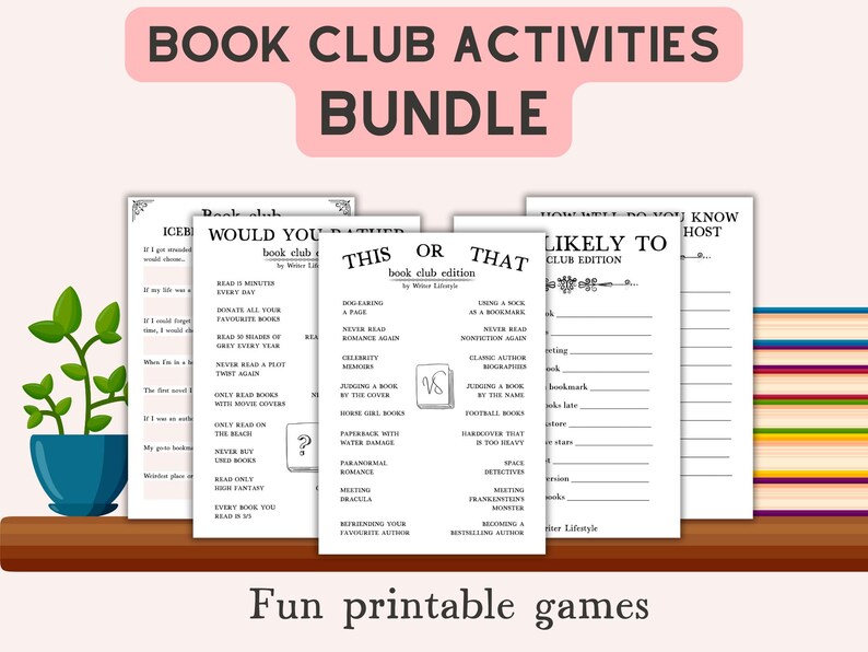 Book Club Icebreaker Activities Bundle, Printable Games, Get to Know ...