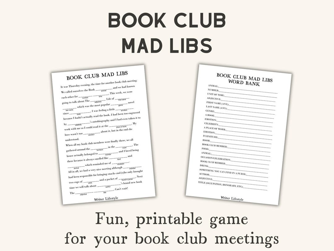 Mad Libs Game for a Book Club Meeting (PDF) - Etsy