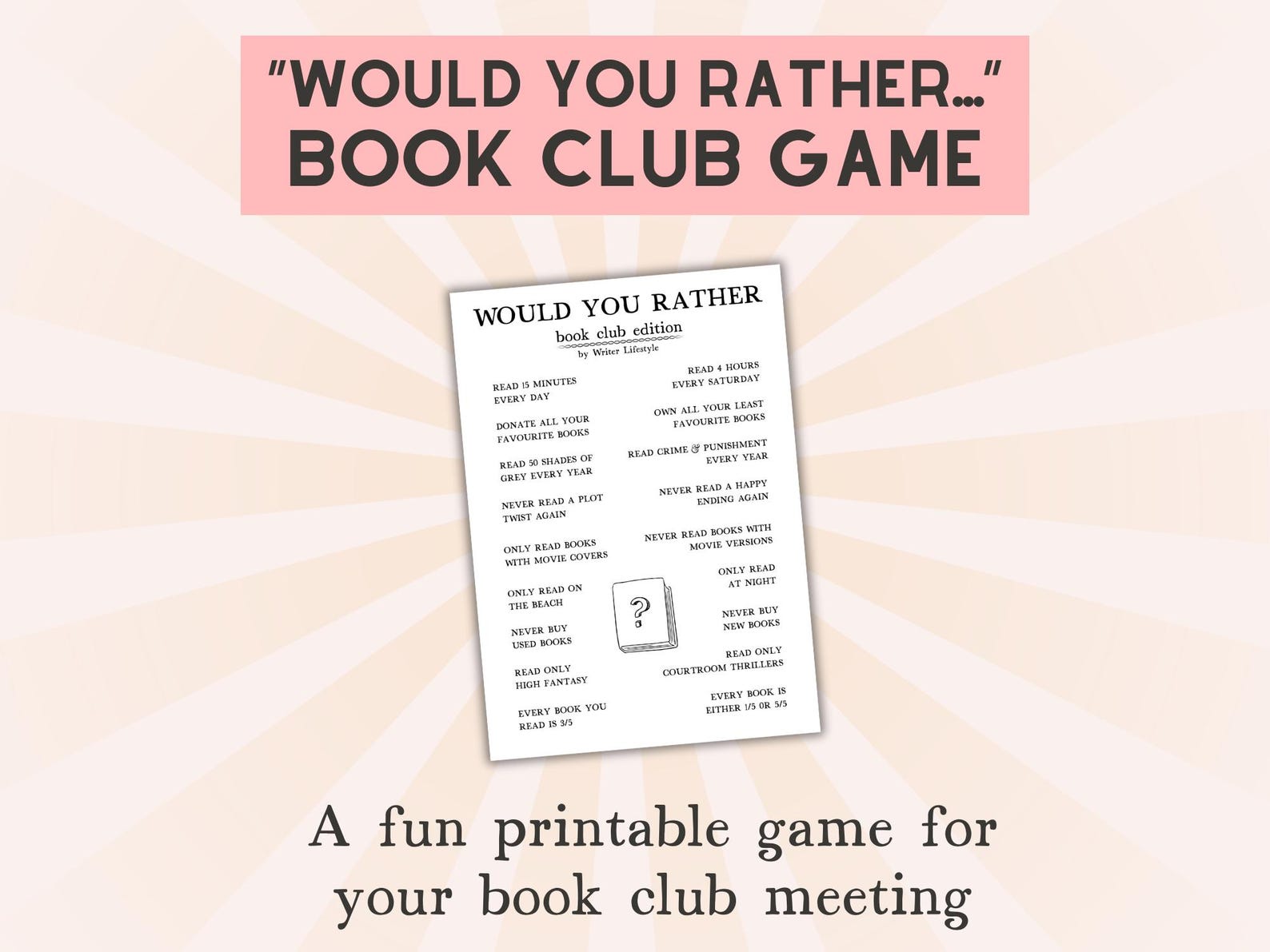 Would You Rather Game for Book Clubs, Printable Icebreaker Activities ...