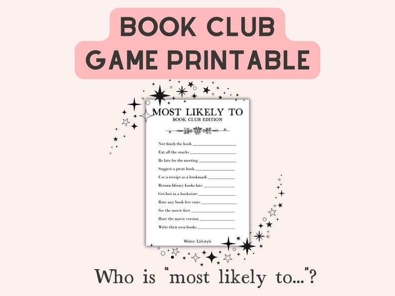 Book Club Game Printable "most Likely To", Fun Party Games for Adults ...
