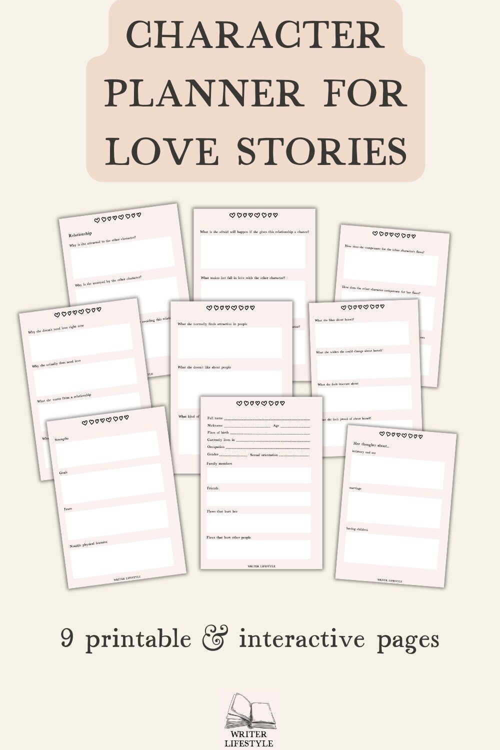 Romance Novel Character Planning Worksheets, Romance Book Planner for ...