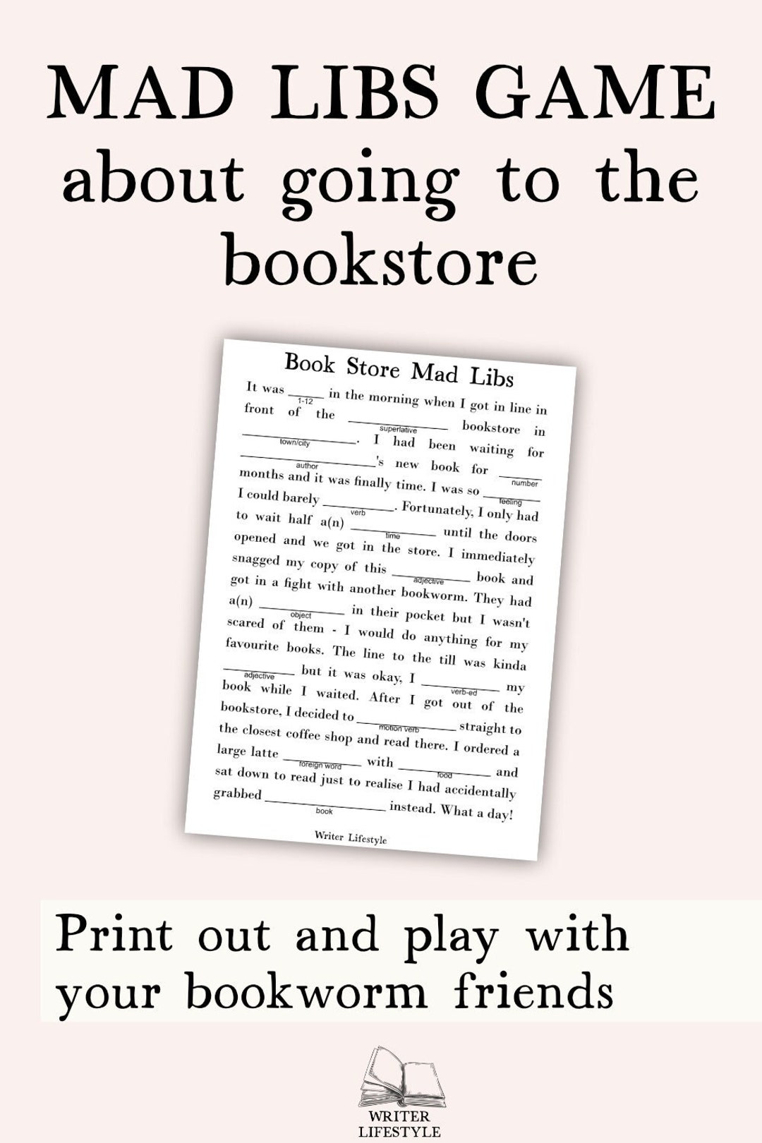 Funny Mad Libs Game for Book Lovers Printable Bookworm Party - Etsy