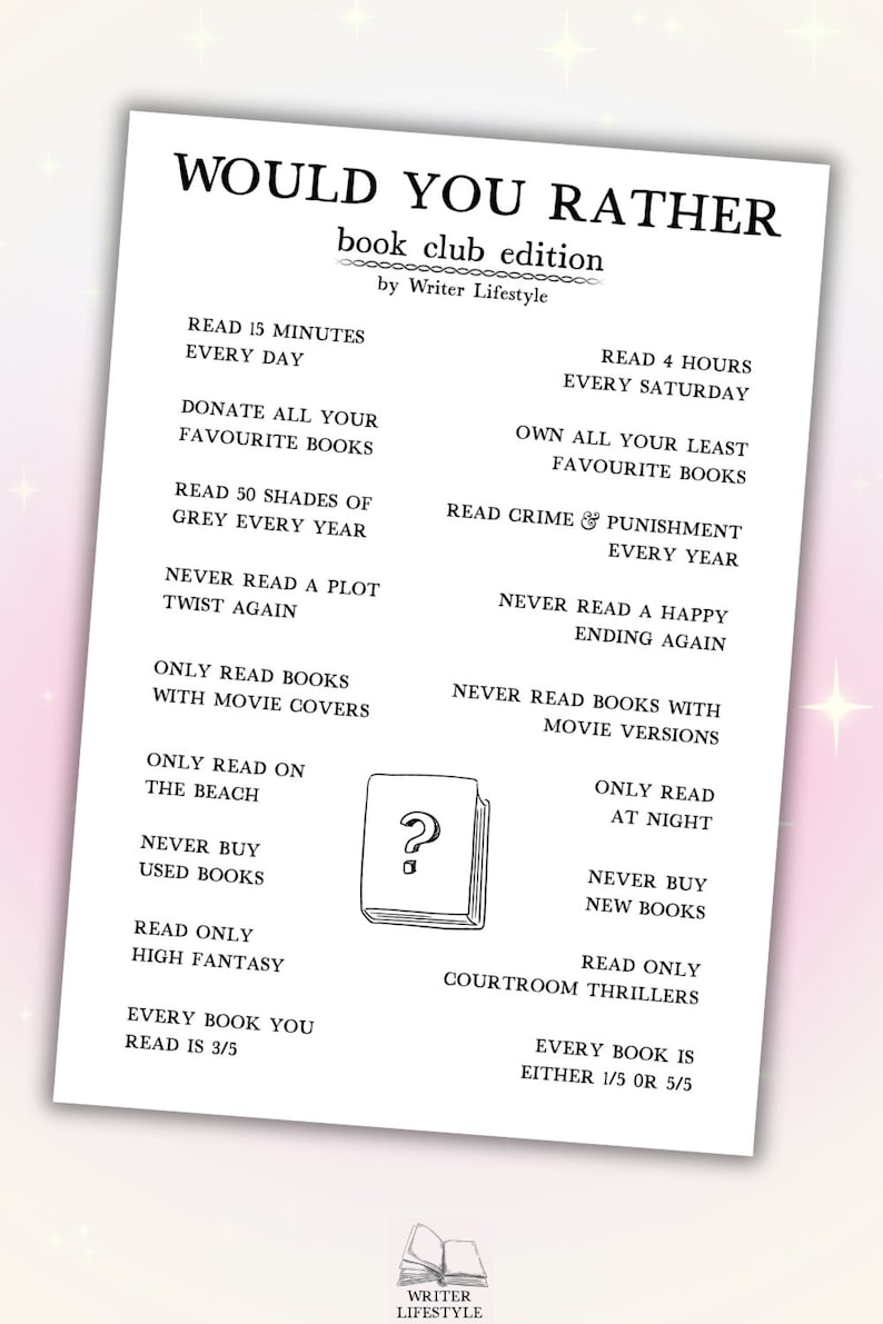 Would You Rather Game for Book Clubs, Printable Icebreaker Activities ...