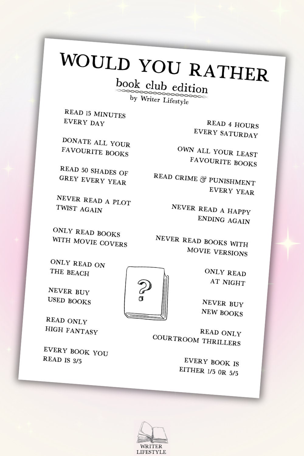 Would You Rather Game for Book Clubs, Printable Icebreaker Activities ...