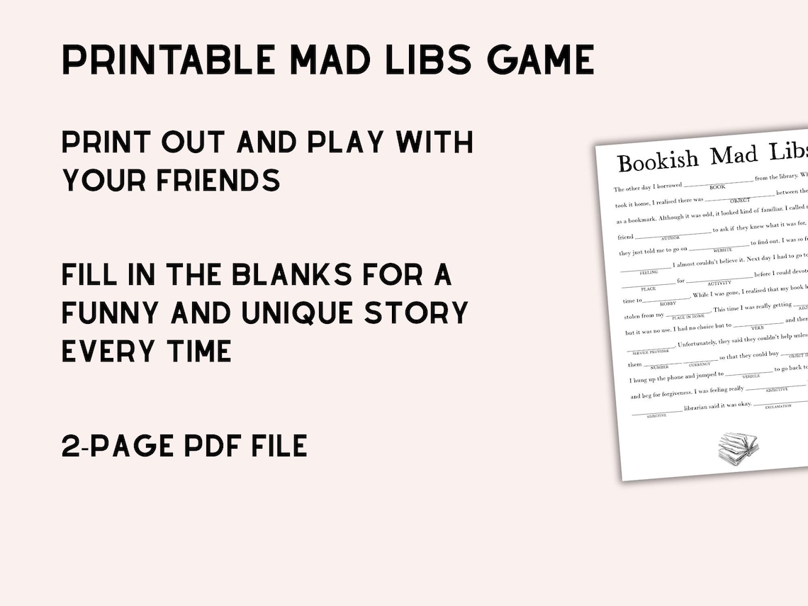 Bookish Mad Libs Printable: Library Themed Literary Game - Etsy