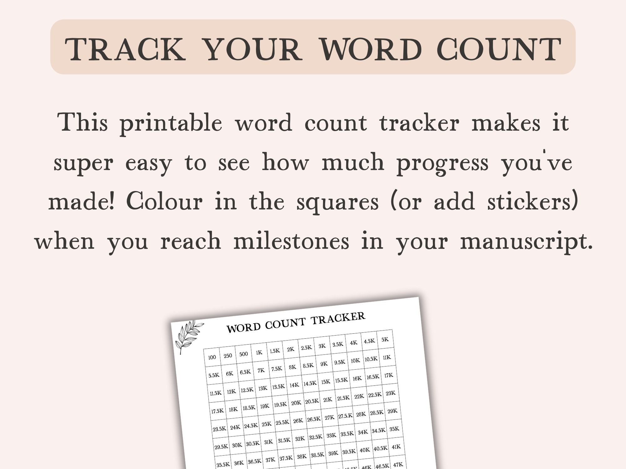 Word Count Tracker for Writers, Printables for Writing a Book ...