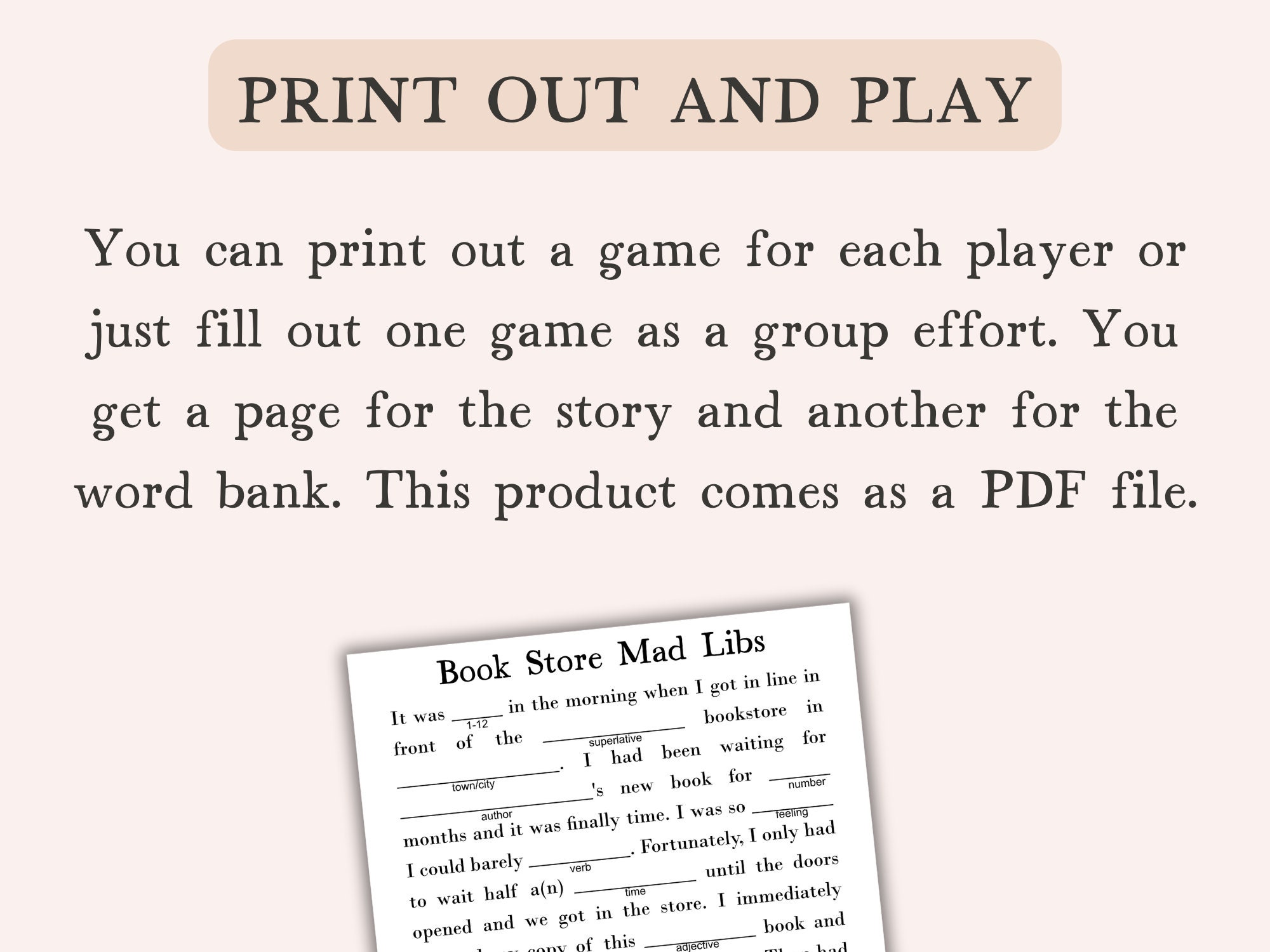 Funny Mad Libs Game for Book Lovers, Printable Bookworm Party Game for ...