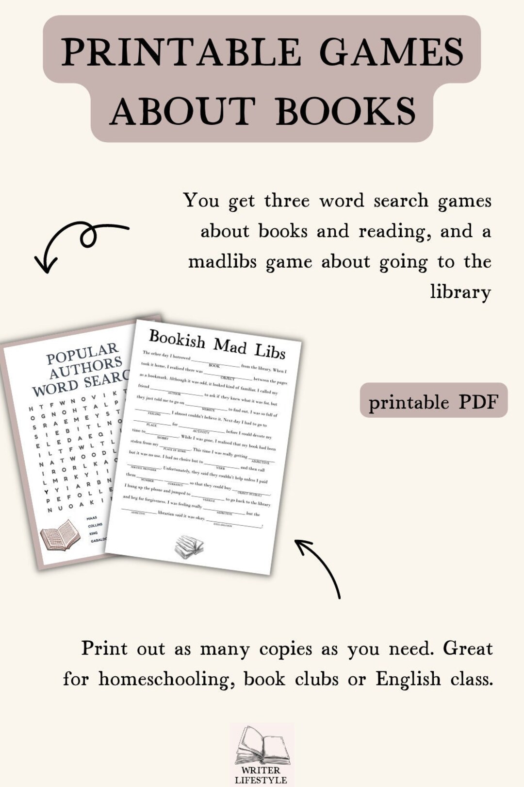 Printable Party Games for Bookworms Bookish Word Search and - Etsy