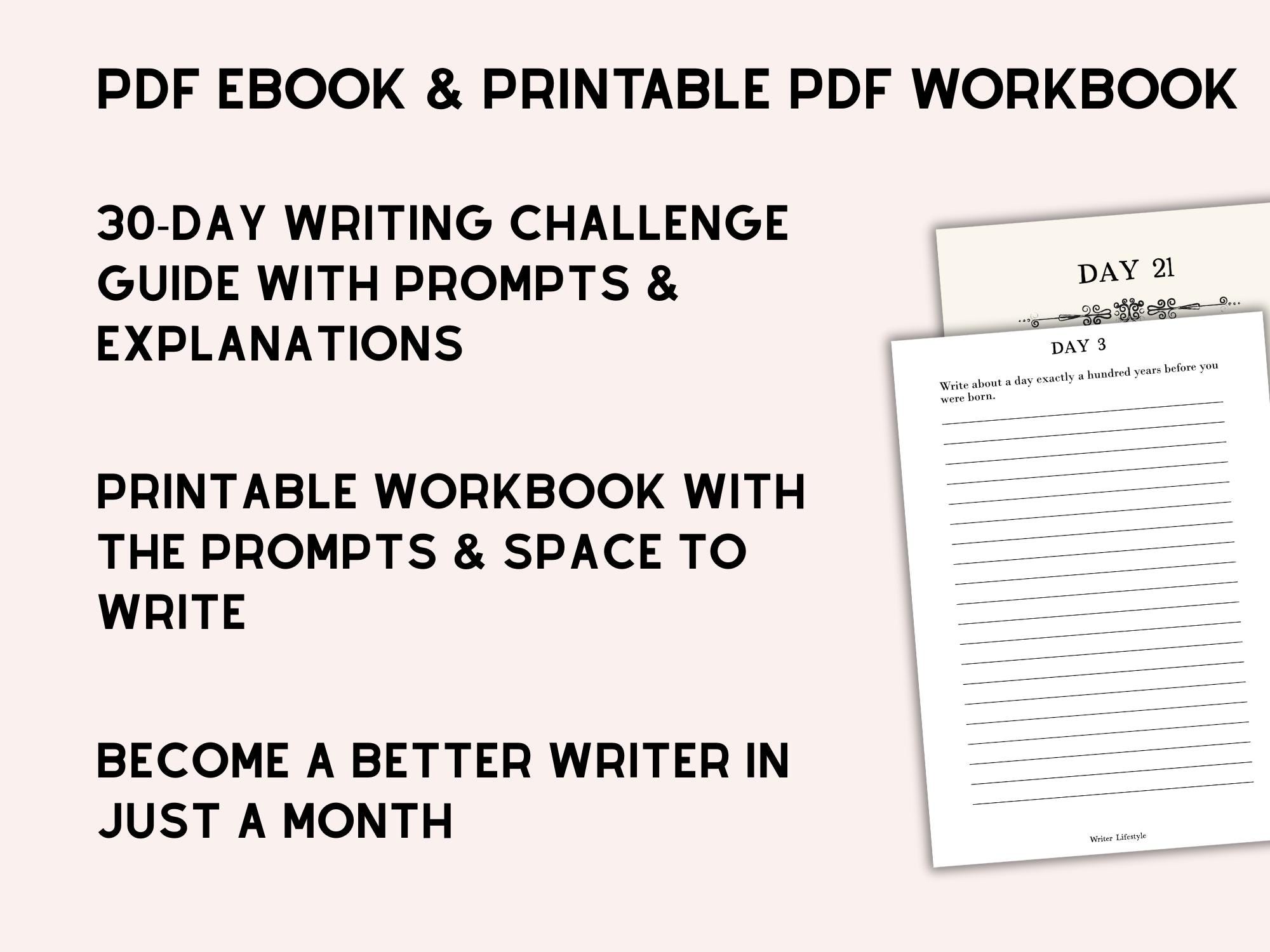30 Day Writing Challenge With Workbook (PDF Ebooks) - Etsy