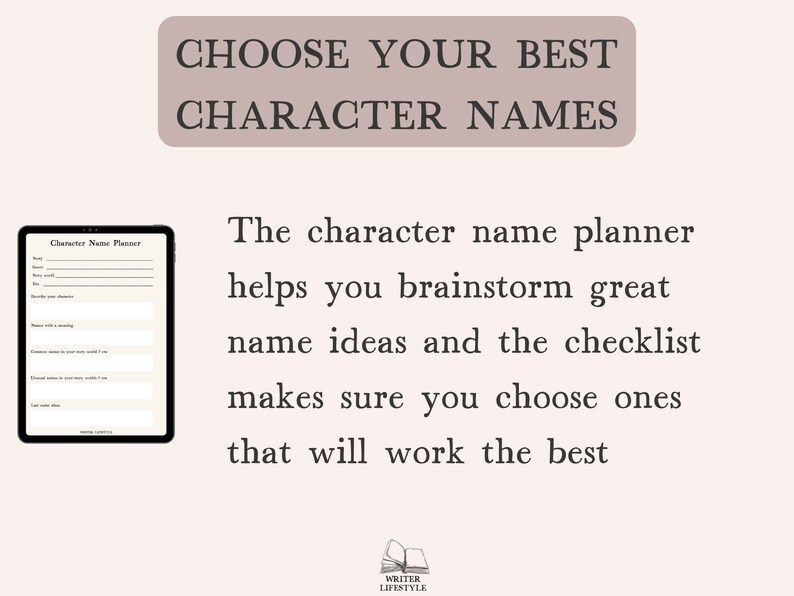 Character Name Planner, Printable and Digital Writer Worksheet - Etsy