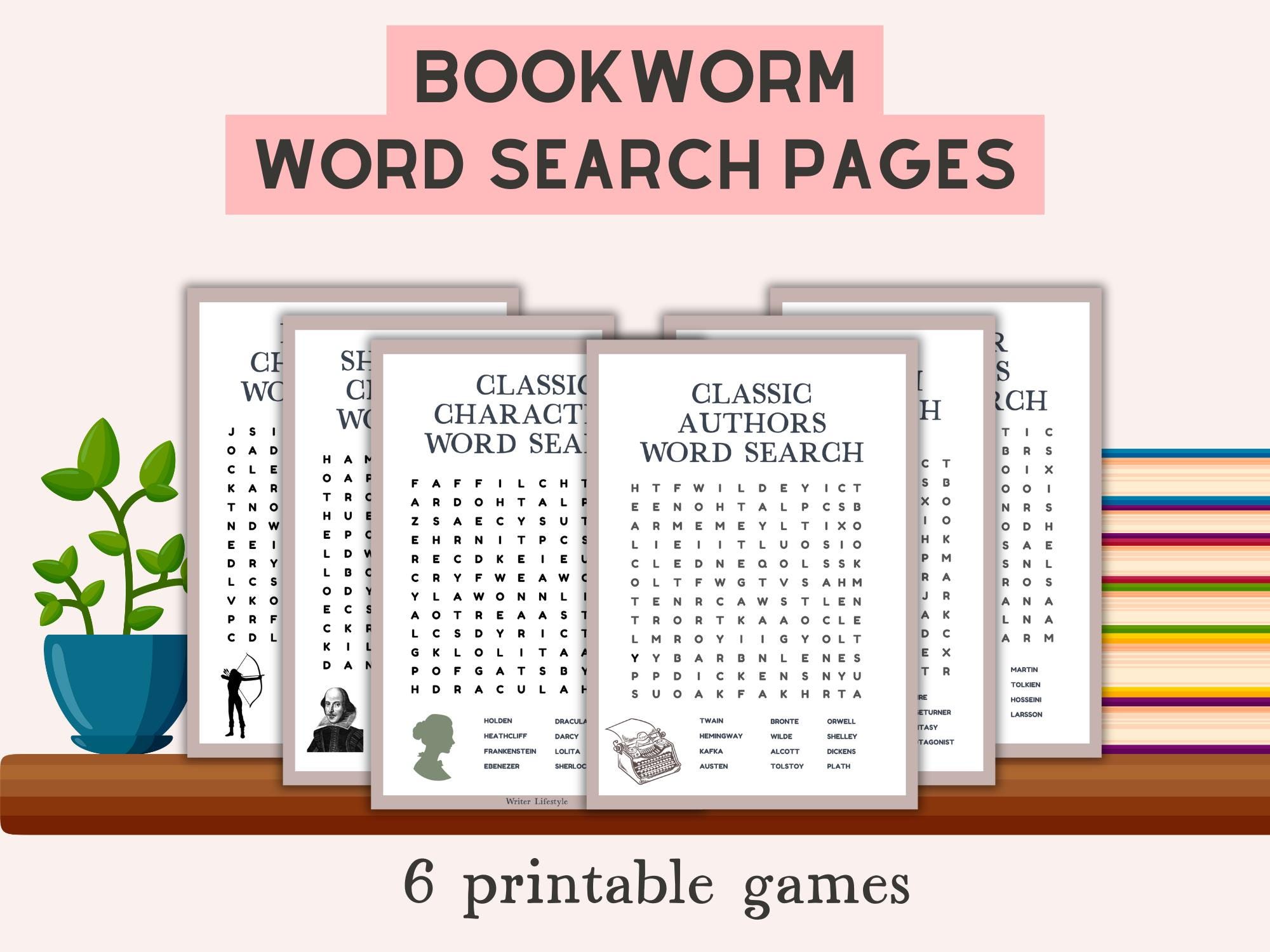 Word Search Bundle for Bookworms, Printable Word Games, Book Club ...