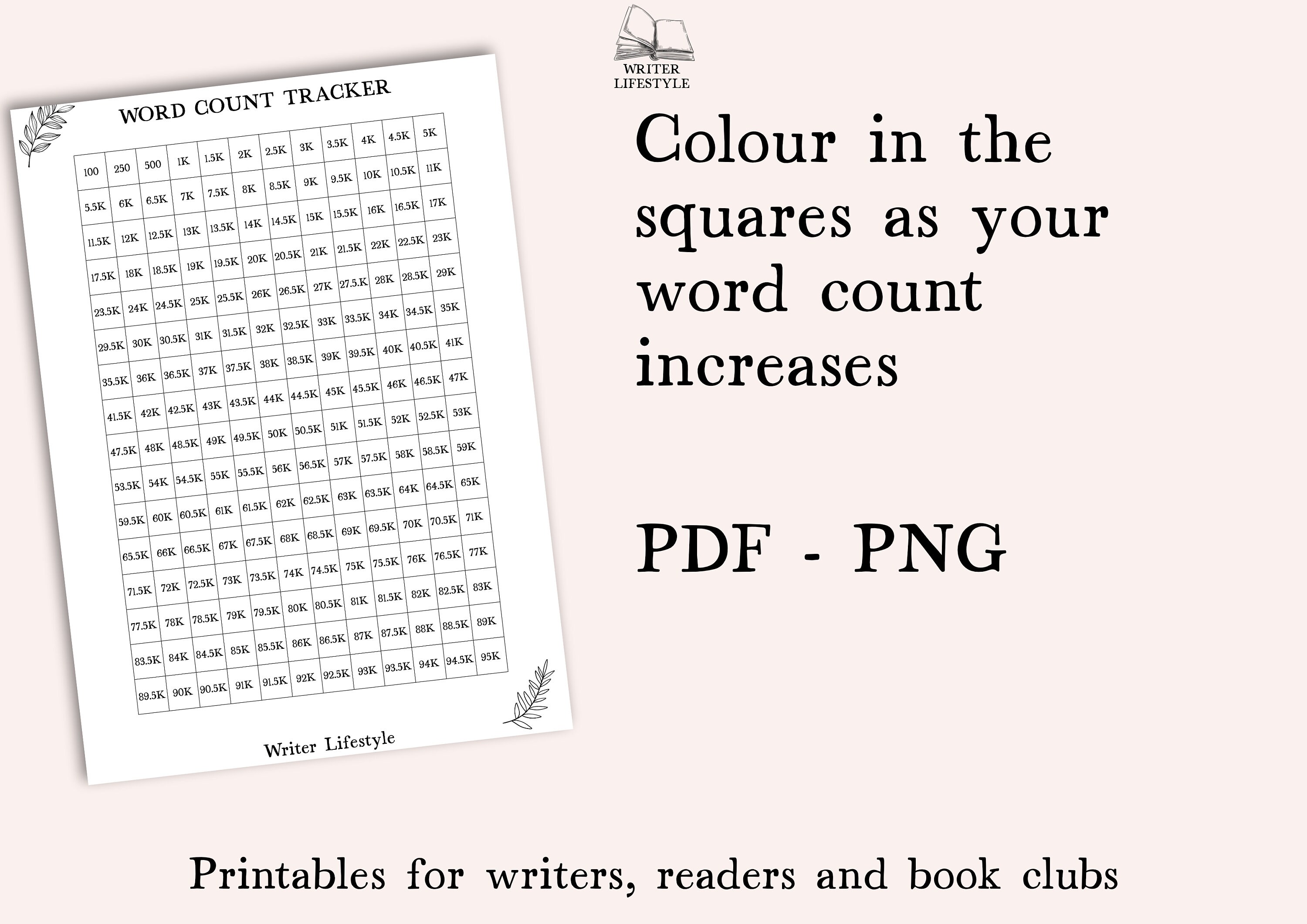 Word Count Tracker for Writers, Printables for Writing a Book ...