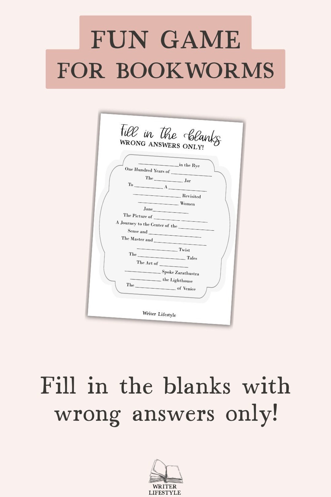 Fun Fill in the Blanks Game for Bookworms, Fill Out the Classic Novel ...