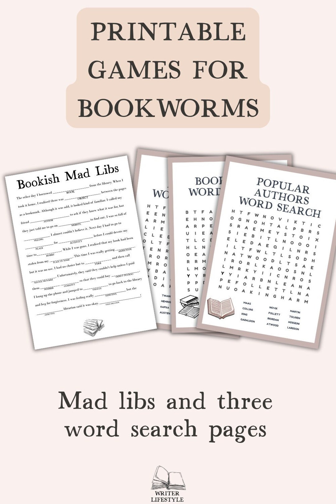 Printable Party Games for Bookworms, Bookish Word Search and Mad Libs ...
