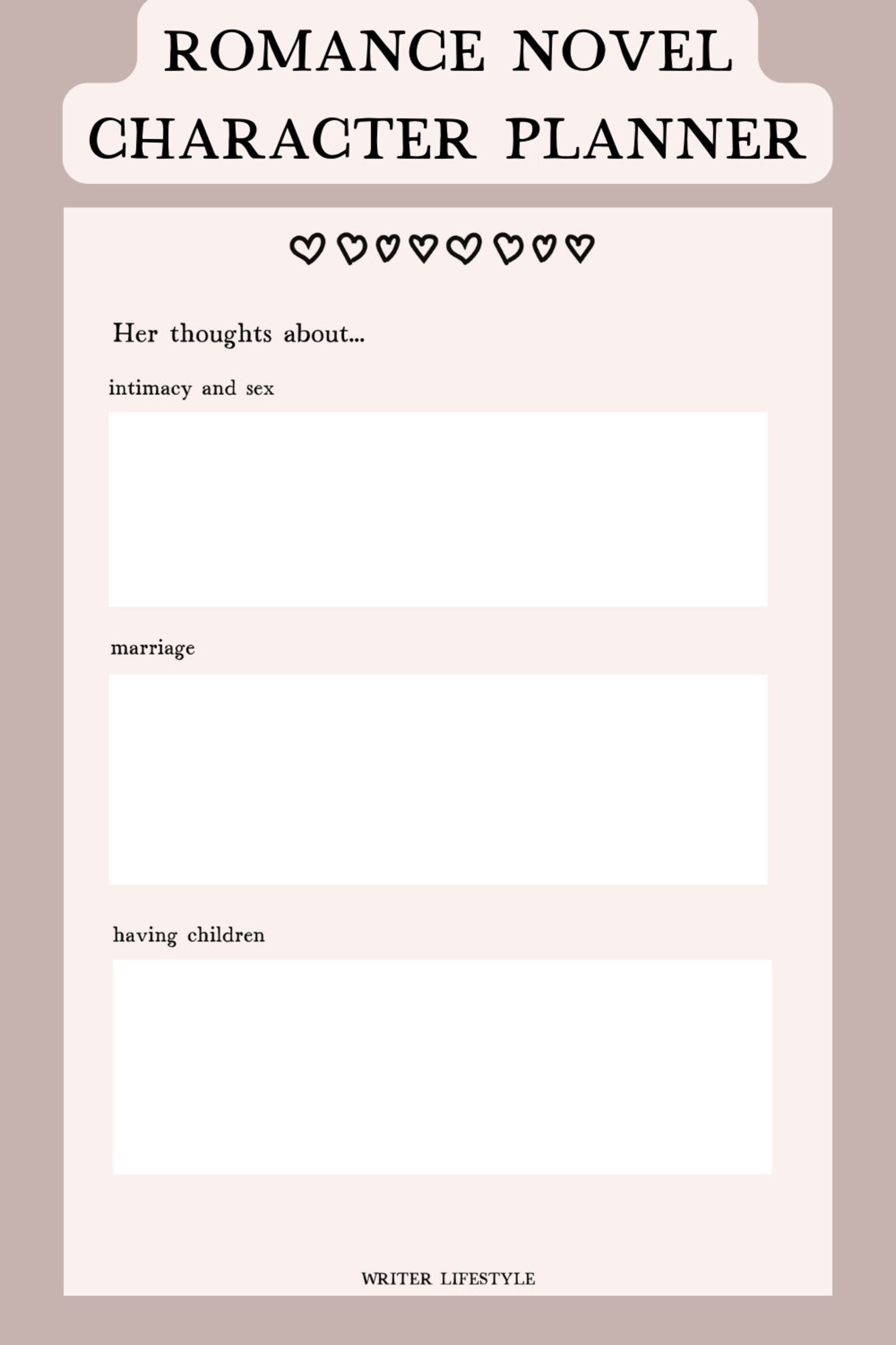 Romance Novel Character Planning Worksheets, Romance Book Planner for ...