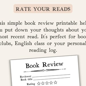 Book Review Template, Book Club Printables - Etsy