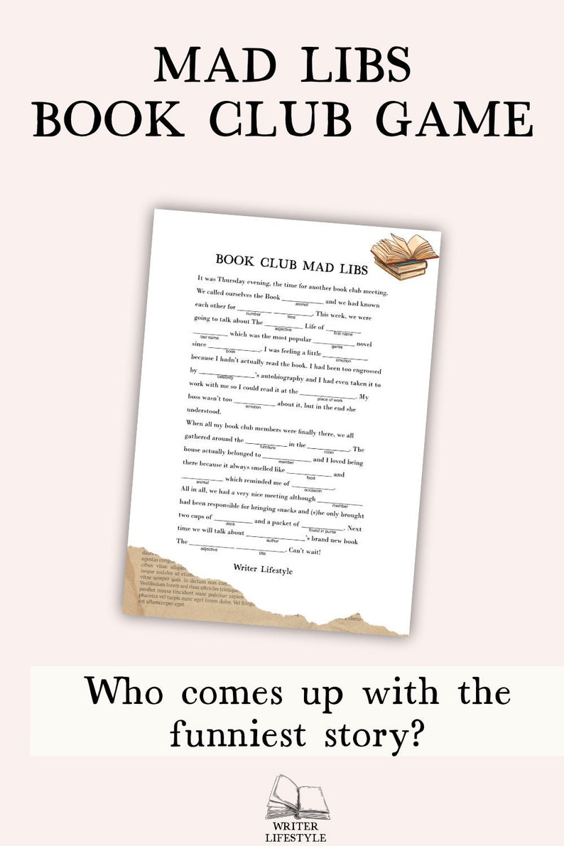 Fun Book Club Game Printable Mad Libs Party Game for - Etsy
