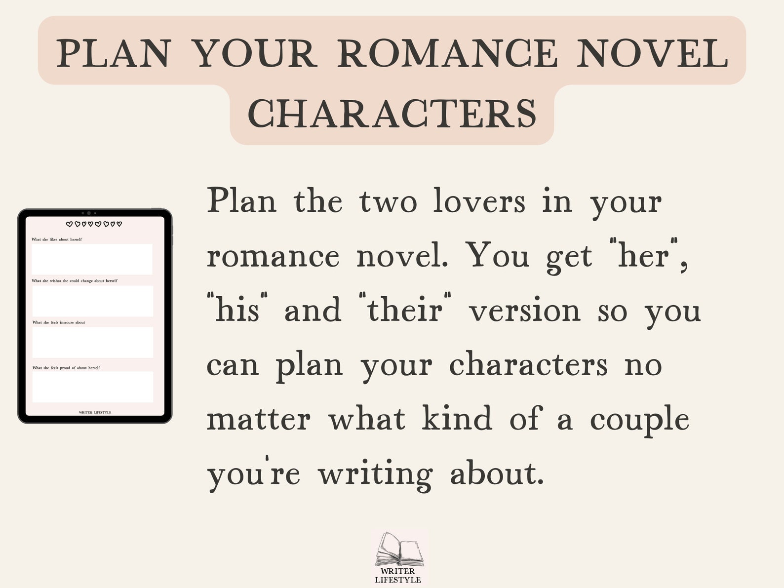 Romance Novel Character Planning Worksheets, Romance Book Planner for ...