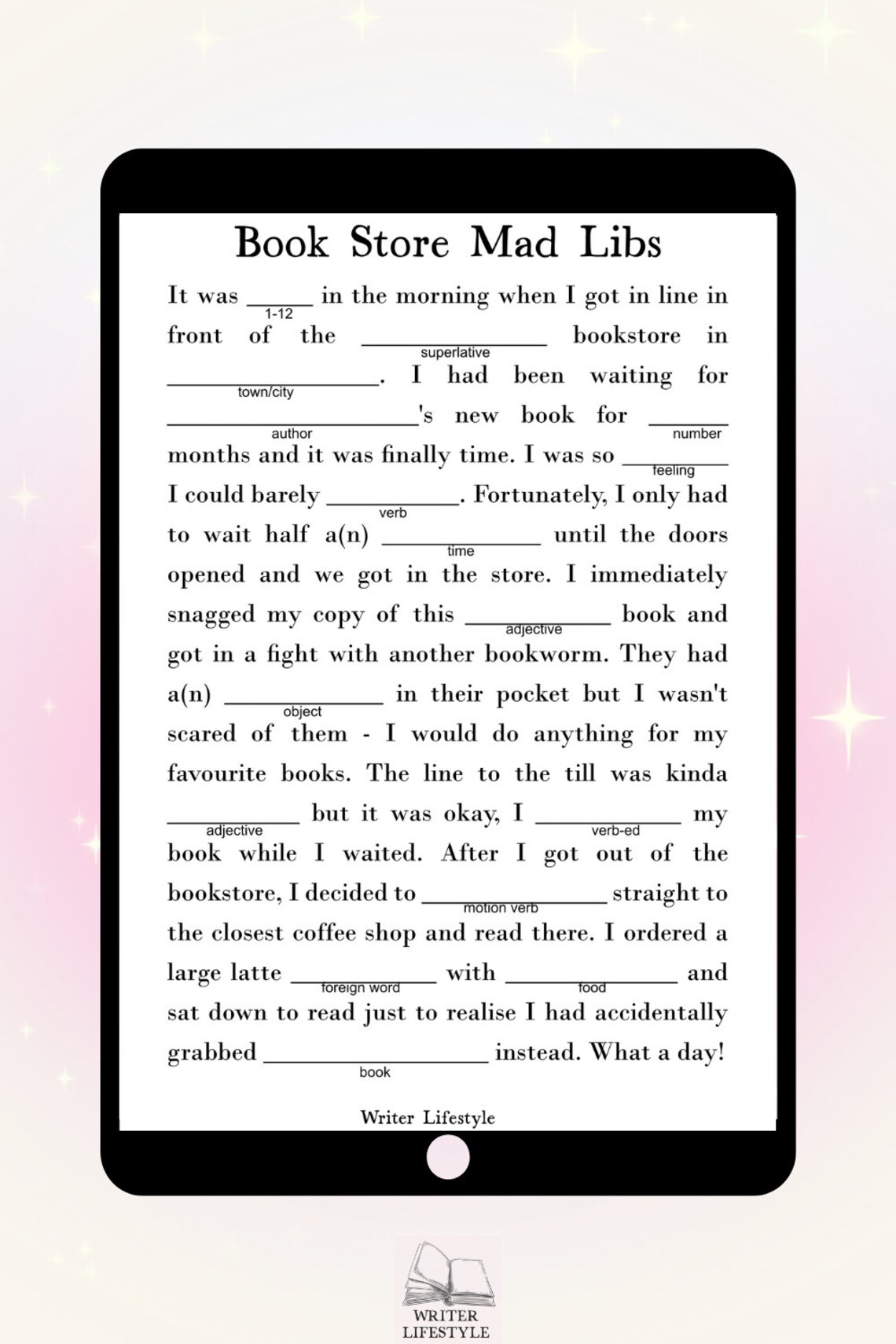 Funny Mad Libs Game for Book Lovers, Printable Bookworm Party Game for ...