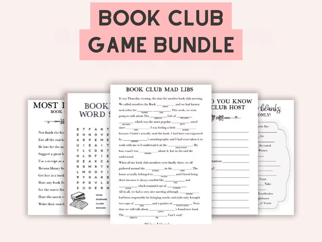 Printable Game Bundle for Book Clubs, Bookworm Party Games, Book Club ...