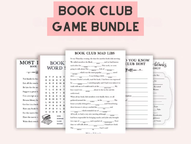 Printable Game Bundle for Book Clubs, Bookworm Party Games, Book Club ...