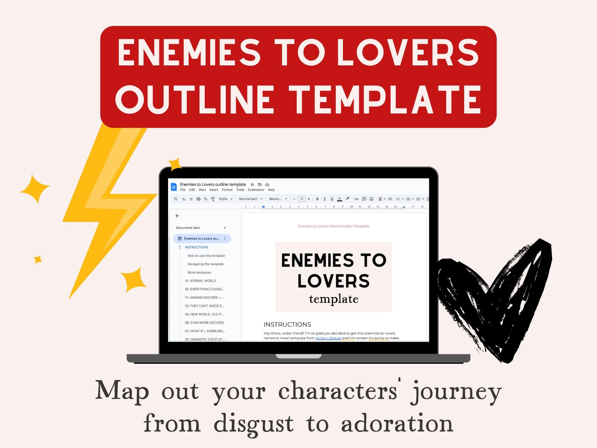 Enemies to Lovers Outline Template for Google Docs, Digital Story ...