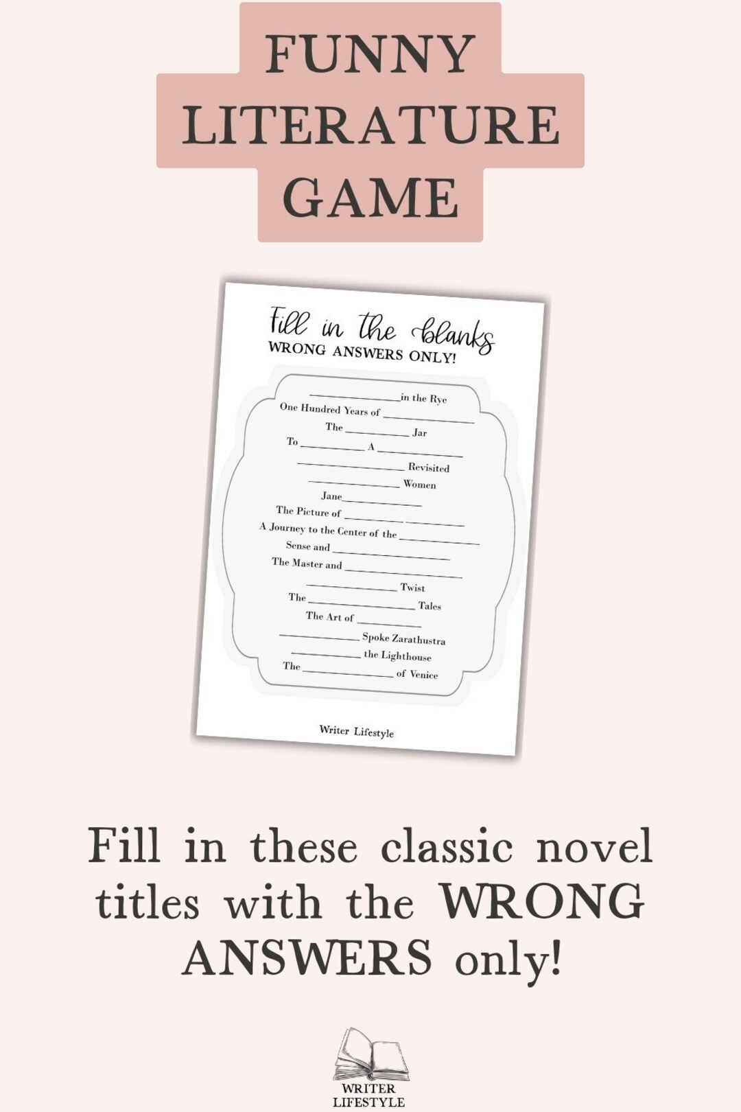 Funny Book Club Game, Printable Literature Party Game, Fill in the ...