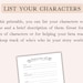 Character Printables for Writers, Character List and Bio Worksheets for ...