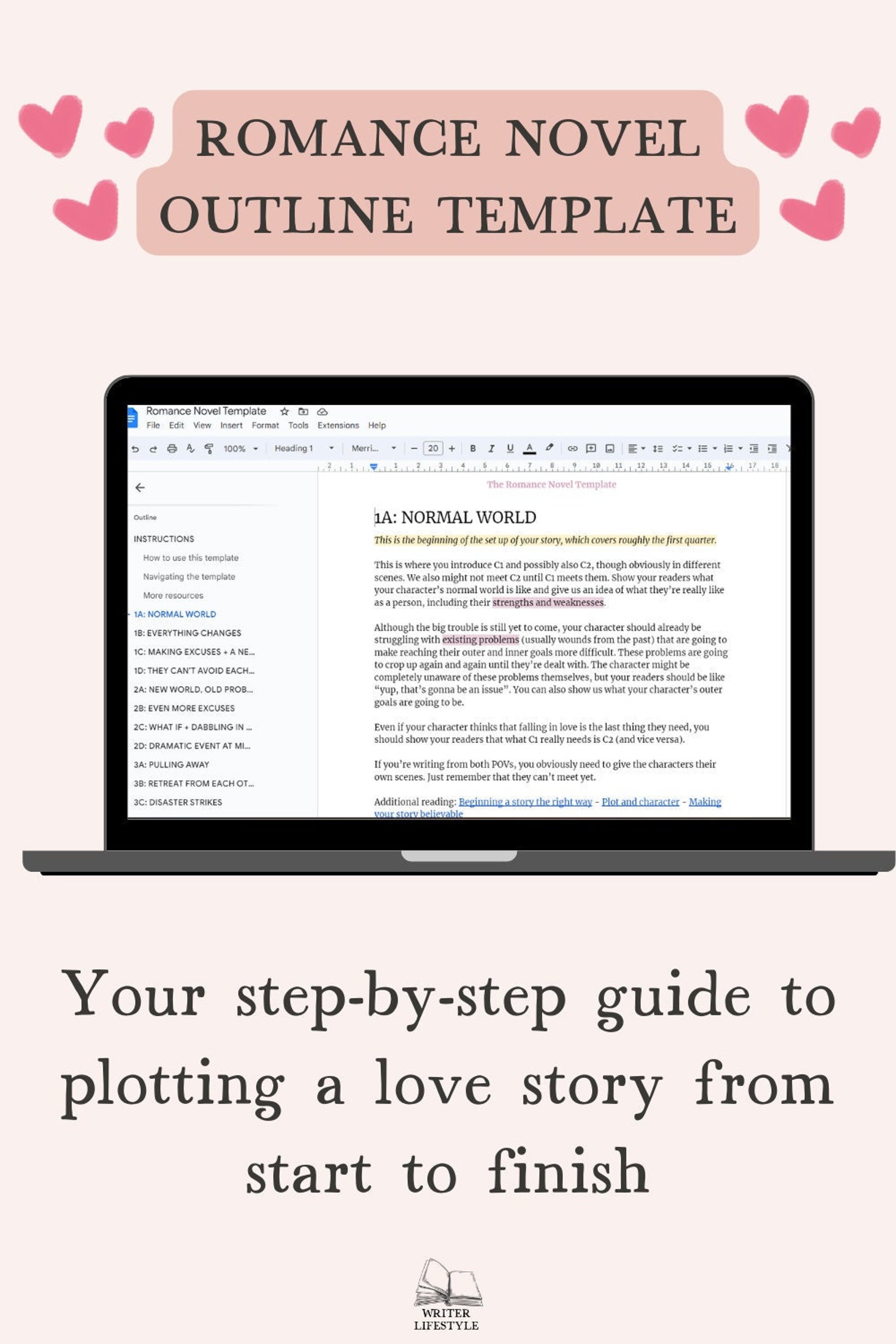 Romance Novel Outline Template for Google Docs, Book Writing Beat Sheet ...