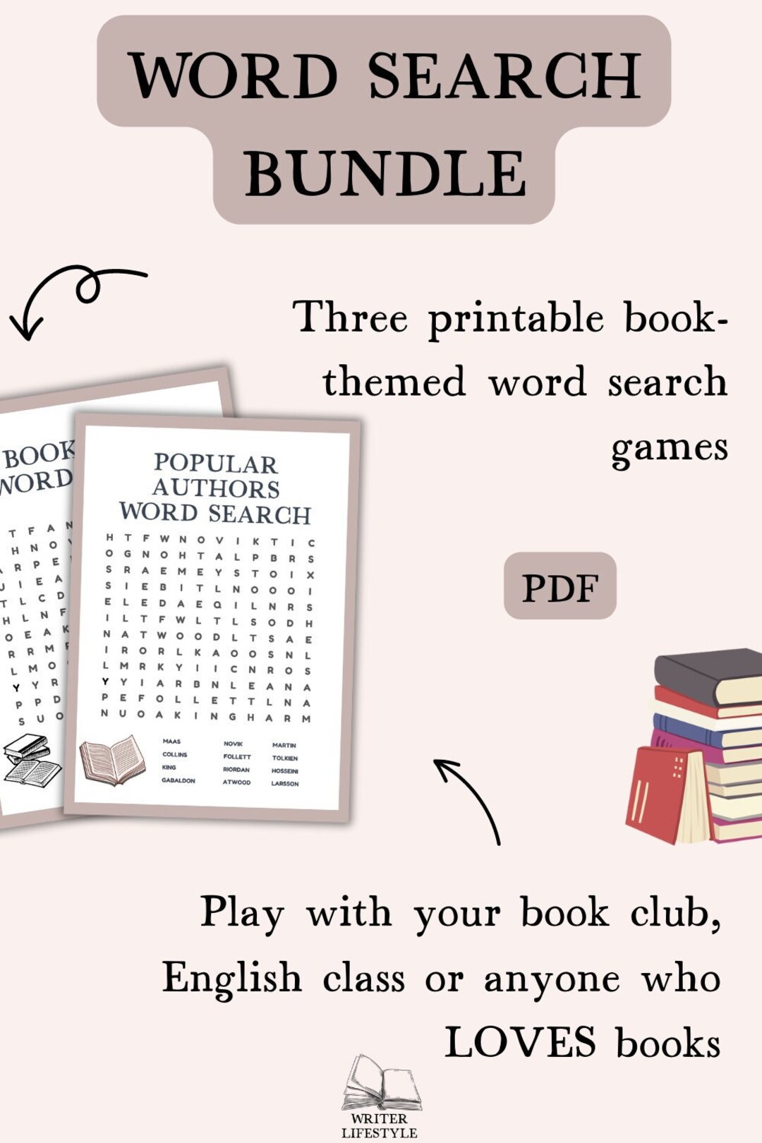 Word Search Bundle for Bookworms Printable Word Games Book - Etsy
