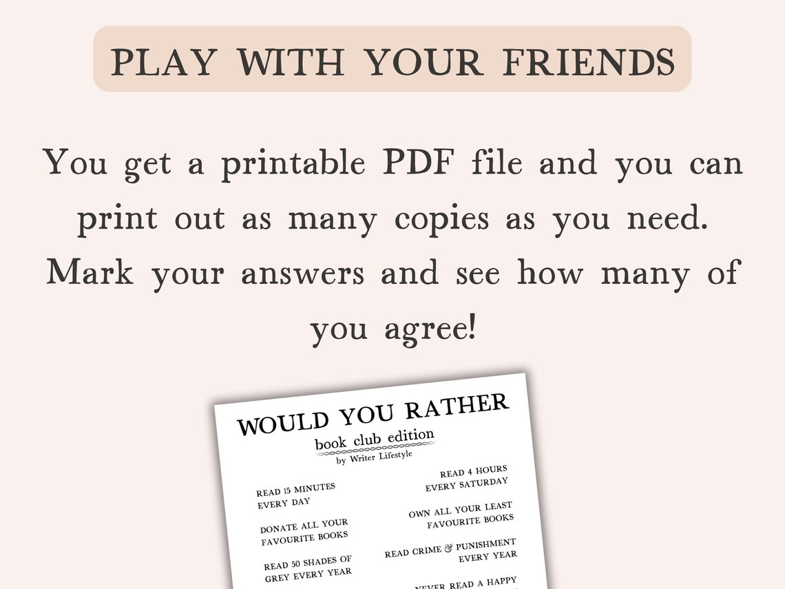 Would You Rather Game for Book Clubs, Printable Icebreaker Activities ...