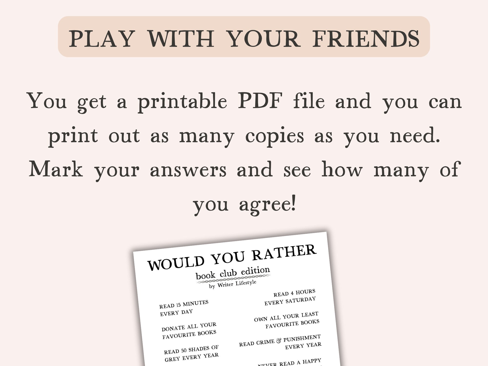 Would You Rather Game for Book Clubs, Printable Icebreaker Activities ...