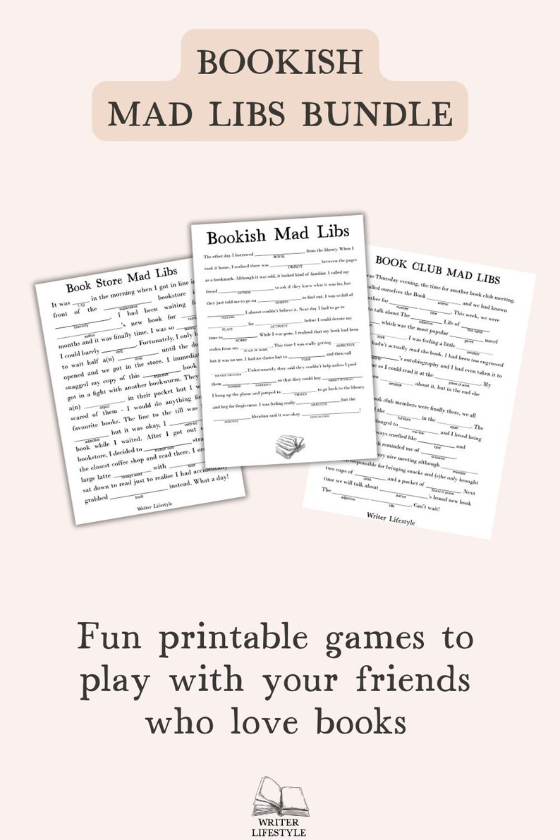 Printable Mad Libs Bundle for Bookworms, Book Club Game, Funny Party ...