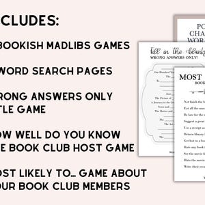 Printable Game Bundle for Book Clubs, Bookworm Party Games, Book Club ...