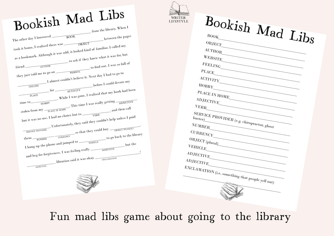 Printable Party Games for Bookworms, Bookish Word Search and Mad Libs ...