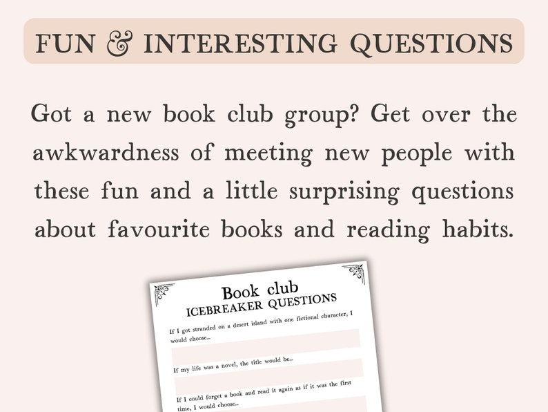 Icebreaker Questions for Book Club, Printable Games for Reading Group ...