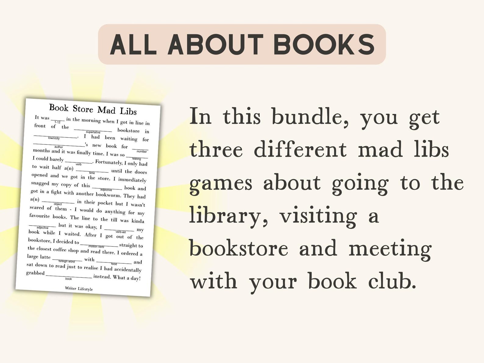 Printable Mad Libs Bundle for Bookworms, Book Club Game, Funny Party ...