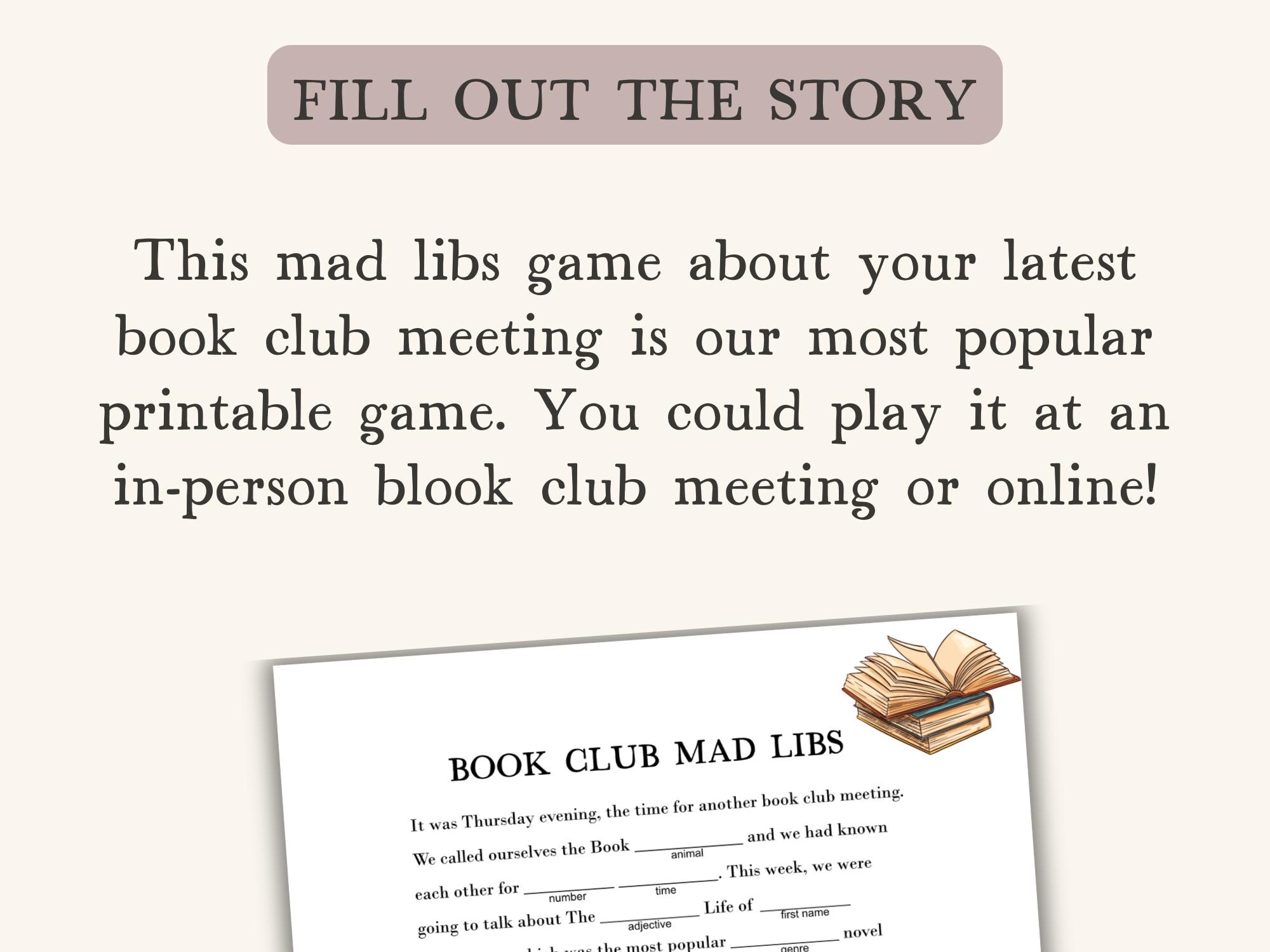 Fun Book Club Game, Printable Mad Libs Party Game for Bookworms - Etsy