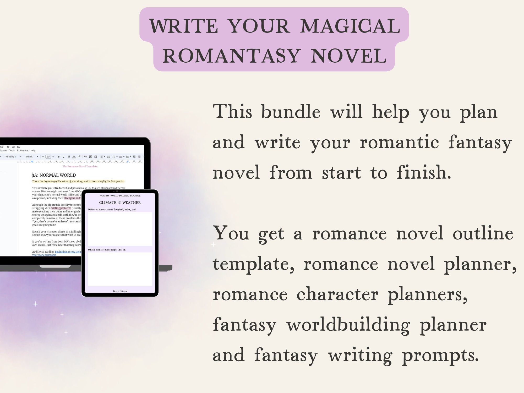 Romantasy Writing Bundle With Romance Outline Template and Planner ...