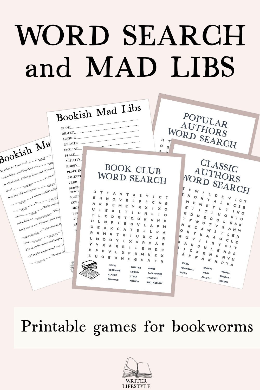 Printable Party Games for Bookworms Bookish Word Search and - Etsy