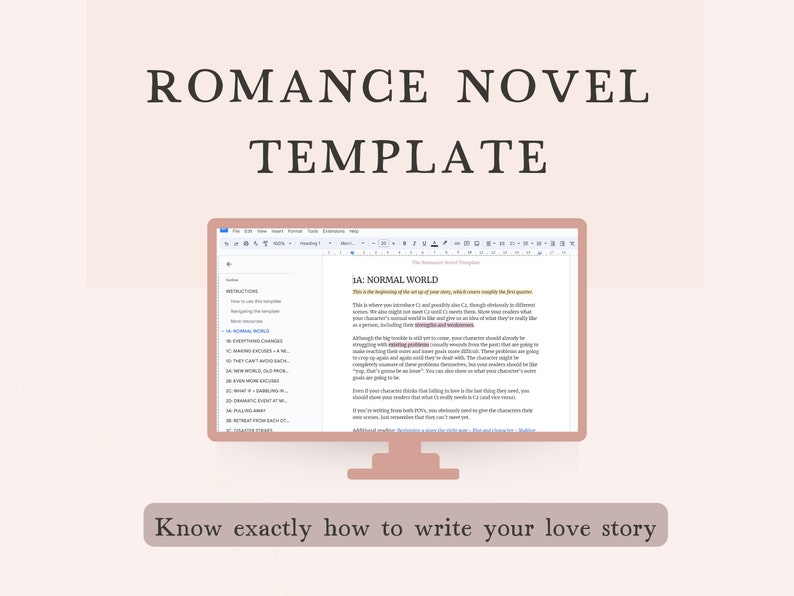 Romance Novel Outline Template for Google Docs, Romance Writing ...