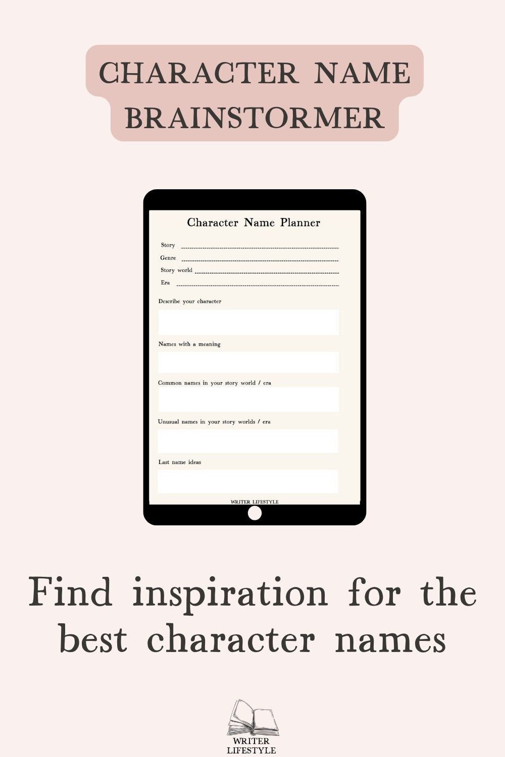 Character Name Planner, Printable and Digital Writer Worksheet, Writing ...