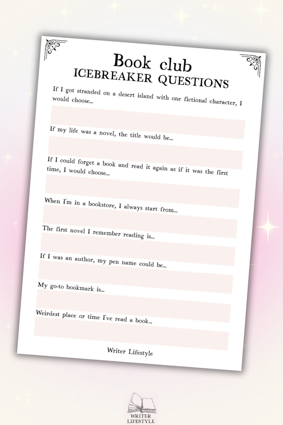 Icebreaker Questions for Book Club, Printable Get to Know Activity PDF ...